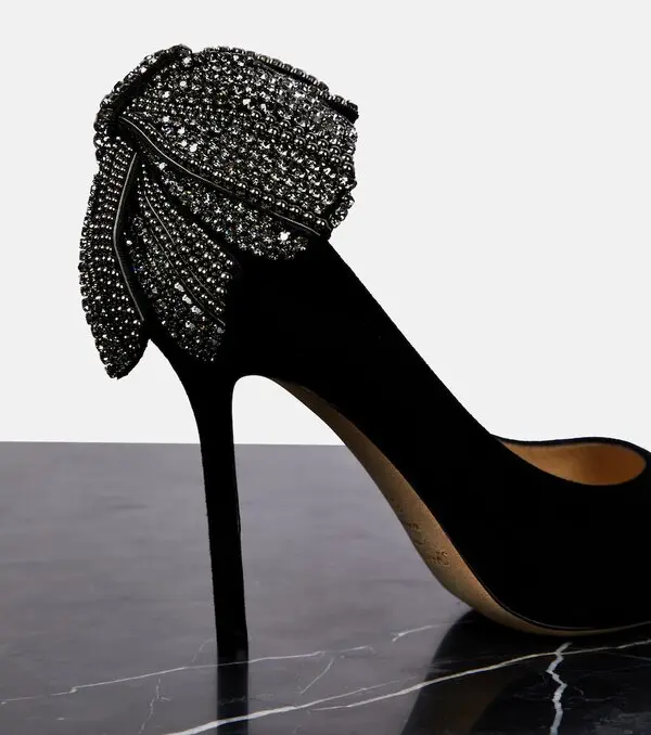 JIMMY CHOO Love 100 Embellished Suede Pumps - Black