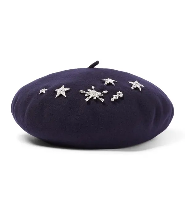 Roger Vivier Constellation Embellished Felt Beret In Blue 30