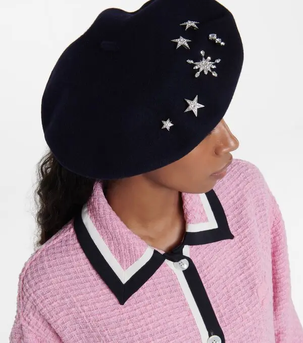 Roger Vivier Constellation Embellished Felt Beret In Blue 30