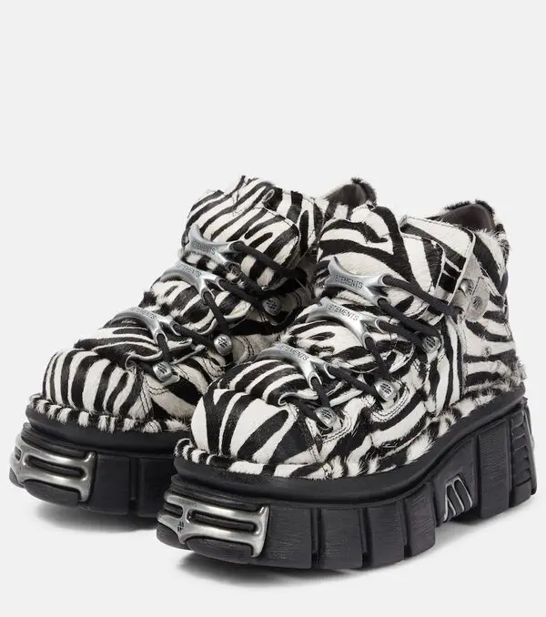 Vetements X New Rock Zebra-Print Calf-Hair Platform Sneakers In