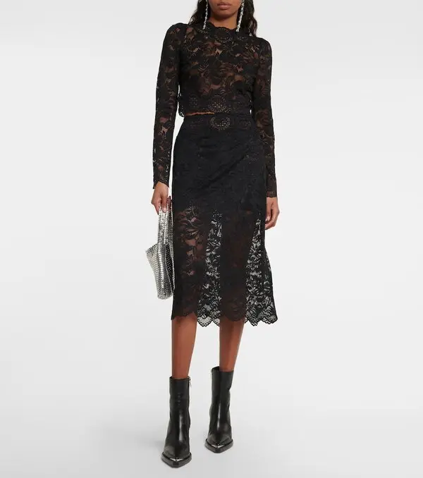 Rabanne Layered Lace Midi Skirt