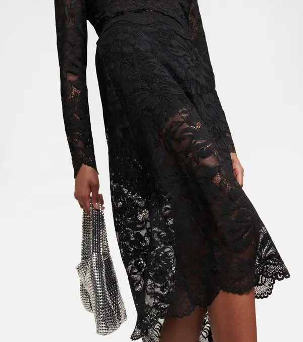 Rabanne Layered Lace Midi Skirt