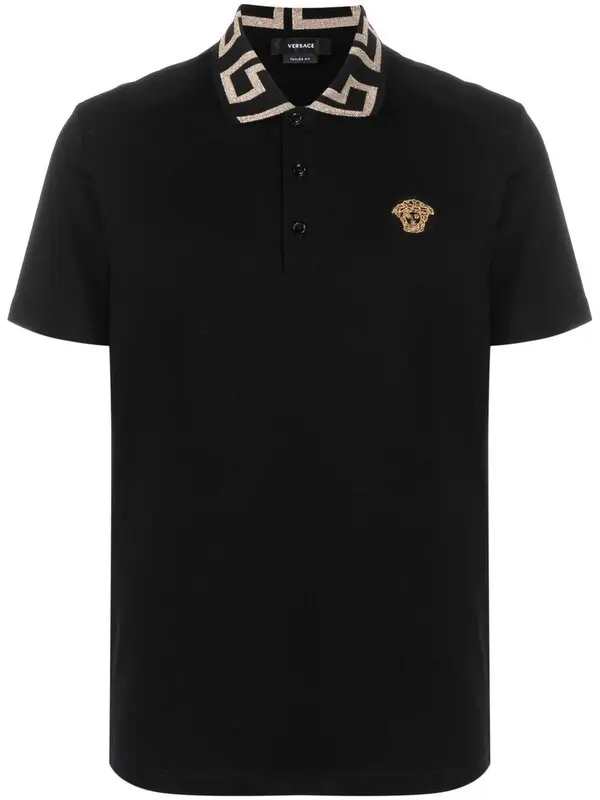 Versace Embroidered Short-sleeved Polo Shirt - Black
