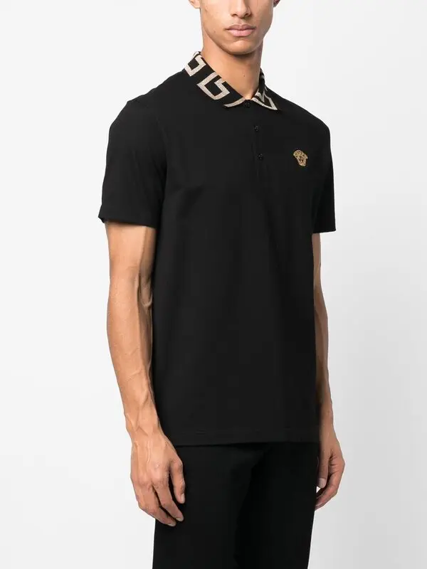 Versace Embroidered Short-sleeved Polo Shirt - Black