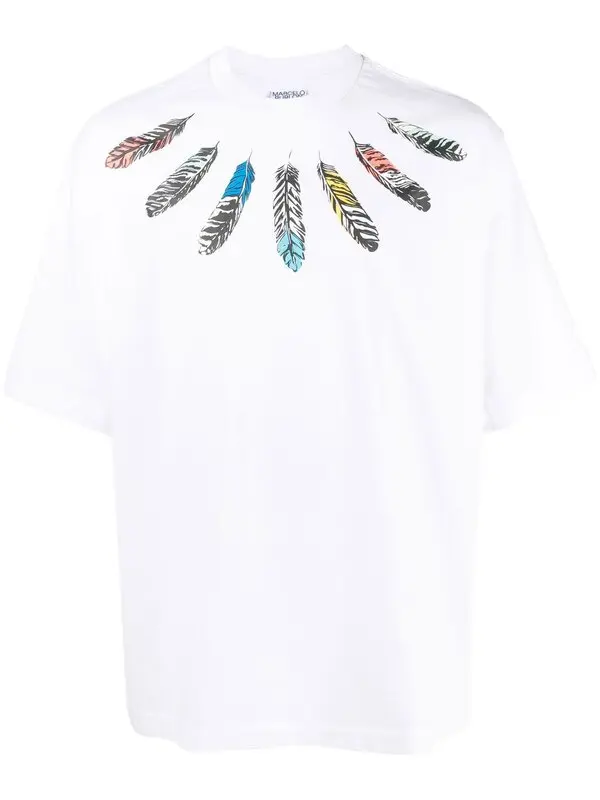 COUNTY OF MILAN Collar Feathers Over Printed T-shirt - White