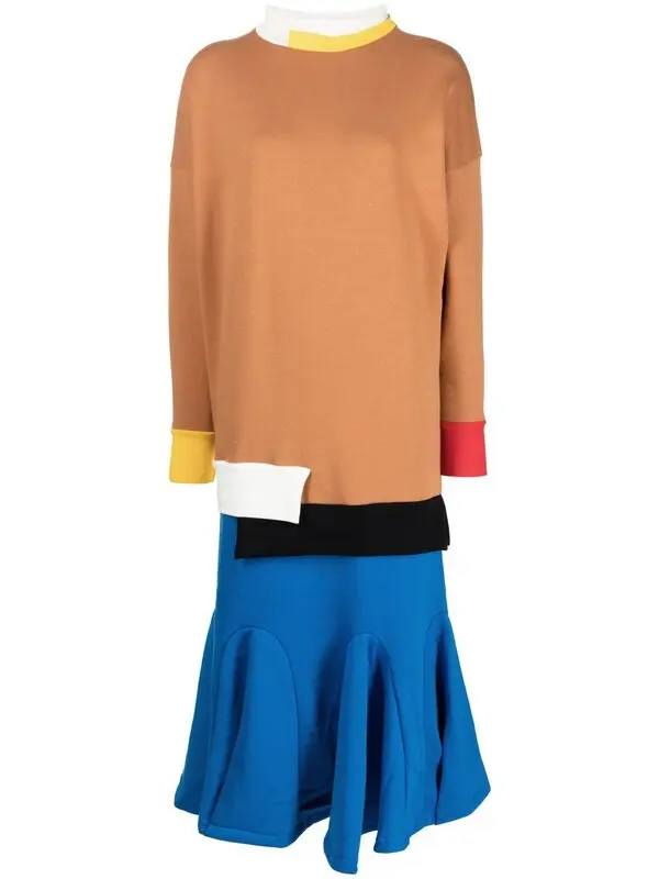 ENFOLD Colour-block Jersey-knit Dress