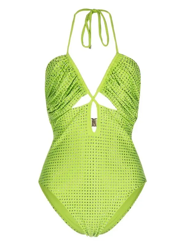 SELF-PORTRAIT Hot-fix Embellished Strappy Swimsuit - Green