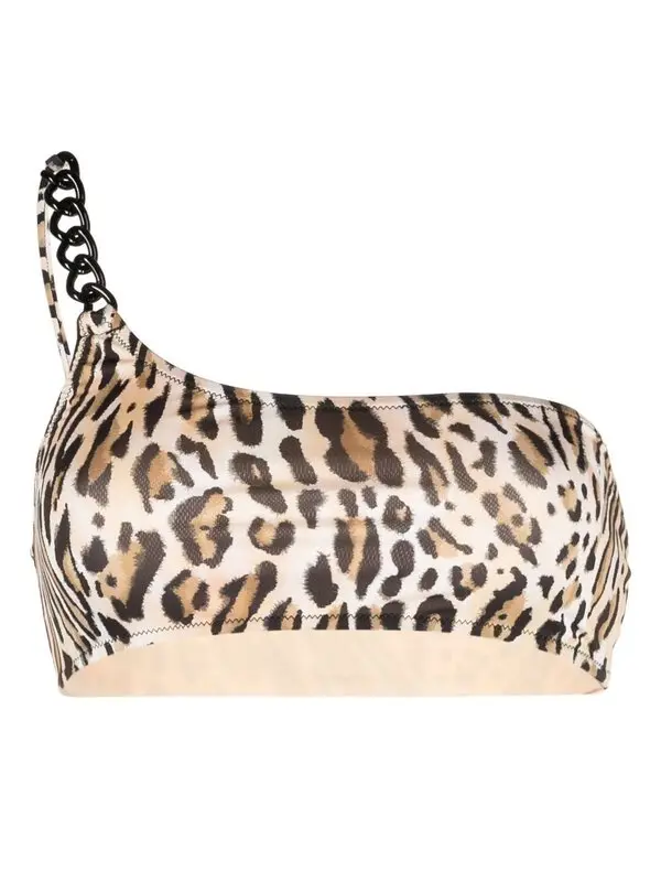 Moschino Leopard-print One-shoulder Bikini Top