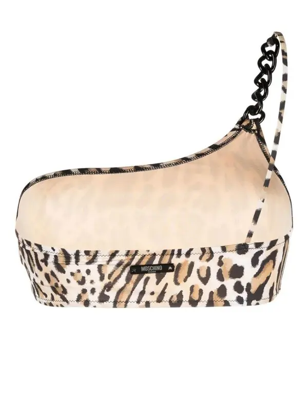 Moschino Leopard-print One-shoulder Bikini Top