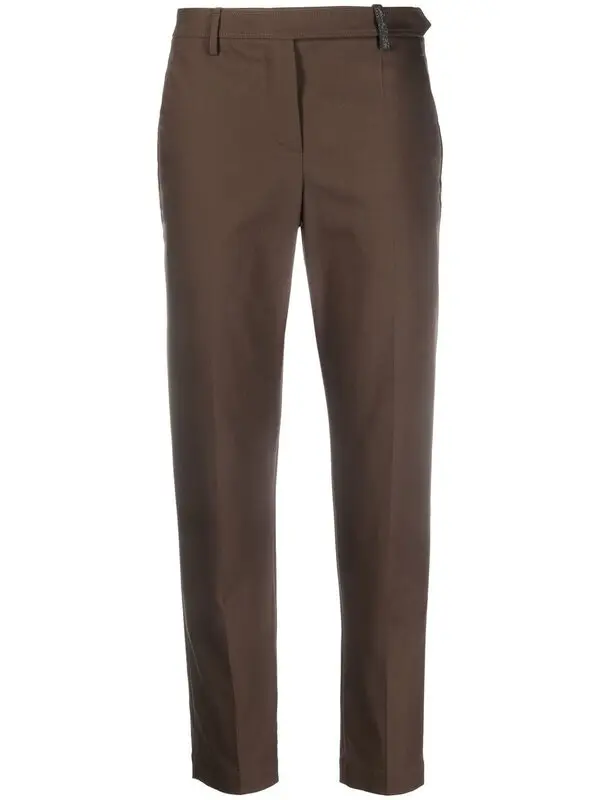 Brunello Cucinelli Cotton Blend Tapered-leg Cropped Trousers - Brown