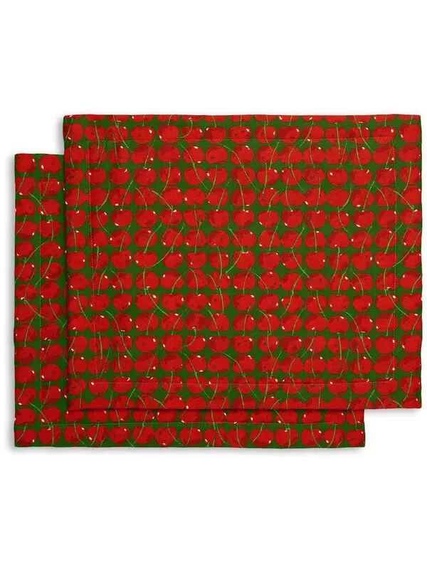 La DoubleJ Cherries Verde-print Tablemats - Red