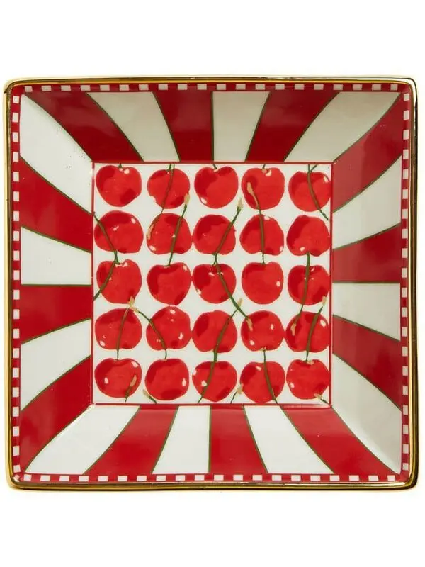 La DoubleJ Cherries Avorio-print Trinket Tray - Red
