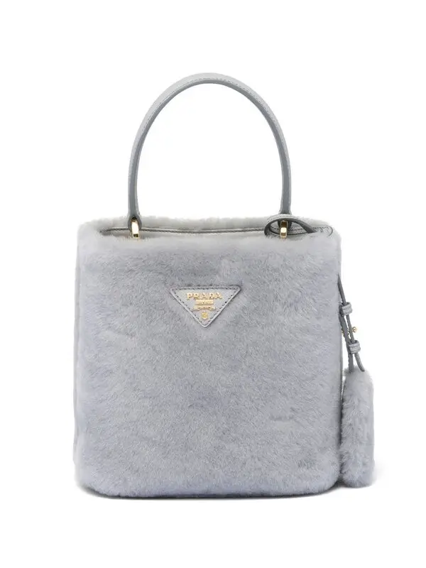 Prada Mini Shearling Panier Tote - Grey