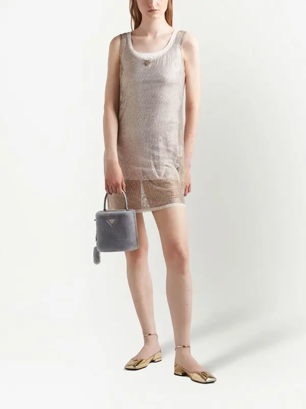 Prada Mini Shearling Panier Tote - Grey