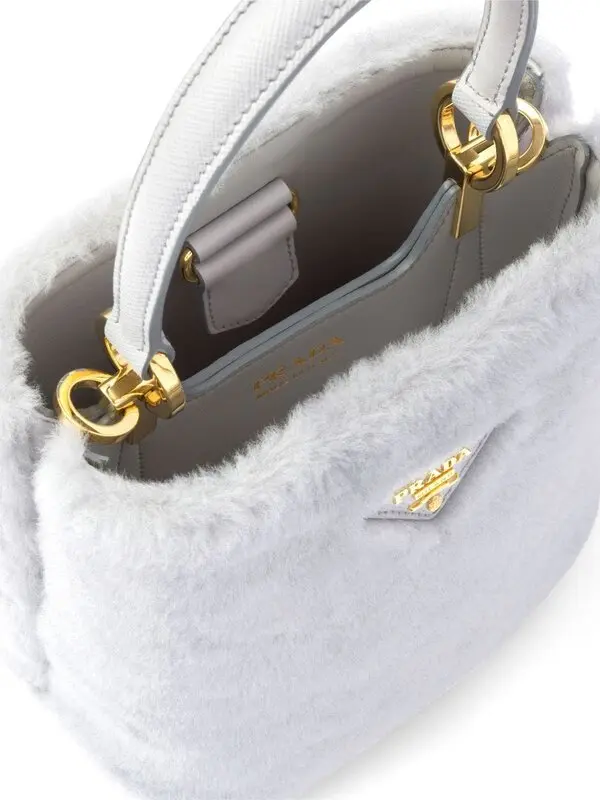 Prada Mini Shearling Panier Tote - Grey