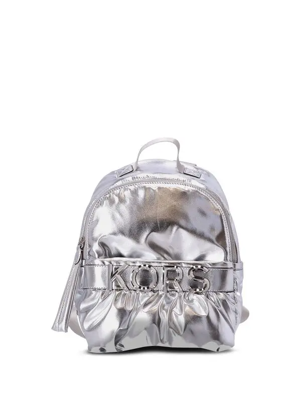 Michael Kors Logo-Lettering Metallic Backpack In Silver - 30  display picture 3