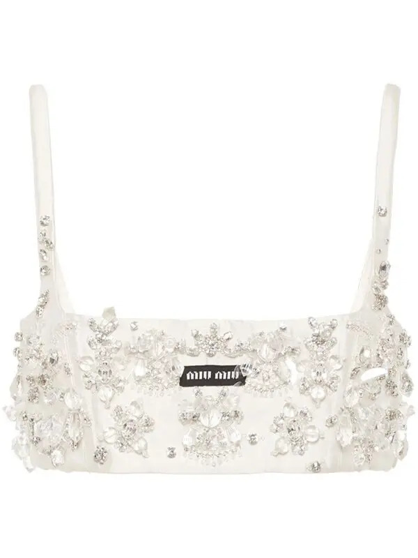 Miu Miu Bead-embellished Cropped Top - White