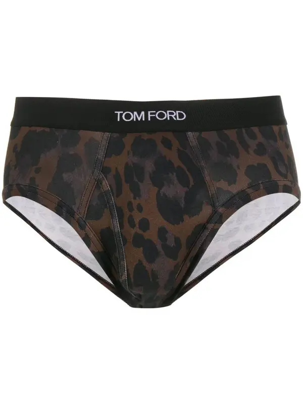 TOM FORD Leopard-print Logo Briefs - Brown