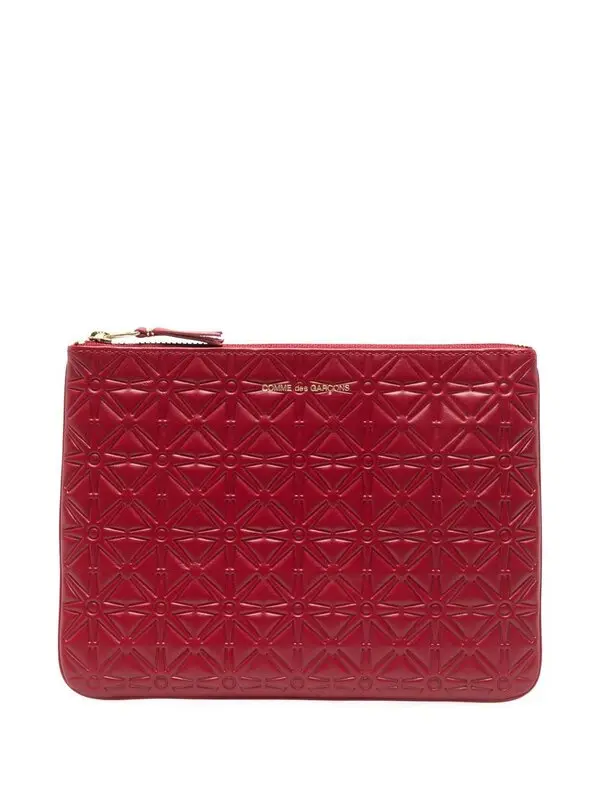 Comme Des Garçons Geometric-embossed Leather Wallet - Red