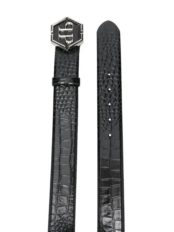 Philipp Plein Hexagon Logo-buckle Leather Belt - Black