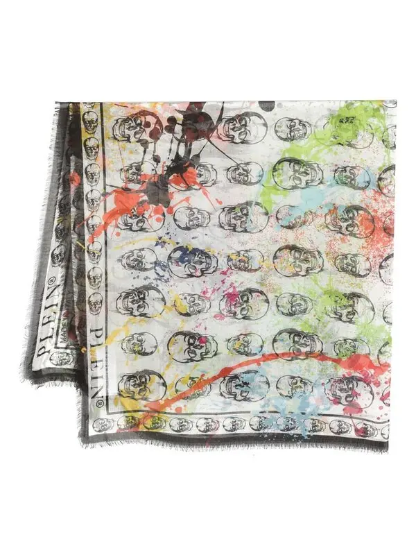 Philipp Plein Paint-splattered Skull Scarf - Black