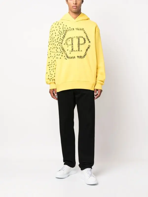 Philipp Plein Skull And Bones Cotton Hoodie - Yellow