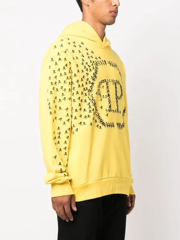 Philipp Plein Skull And Bones Cotton Hoodie - Yellow
