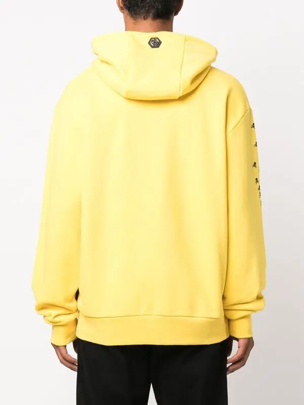 Philipp Plein Skull And Bones Cotton Hoodie - Yellow