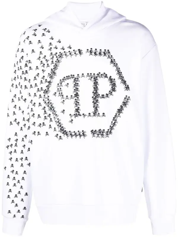 Philipp Plein Skull And Bones Cotton Hoodie - White