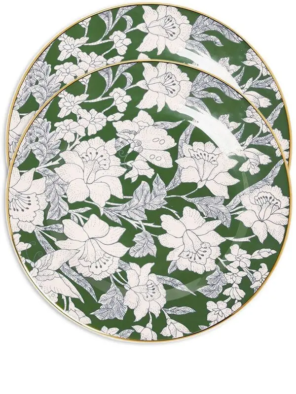 La DoubleJ Lilium Avorio-print Dessert Plates - Green