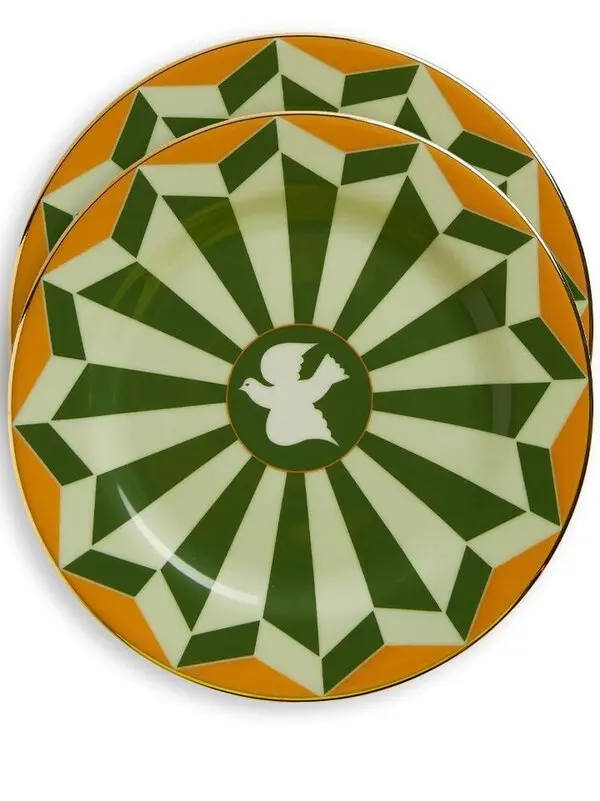 La DoubleJ Roman Dove Bosco-print Dessert Plates - Green