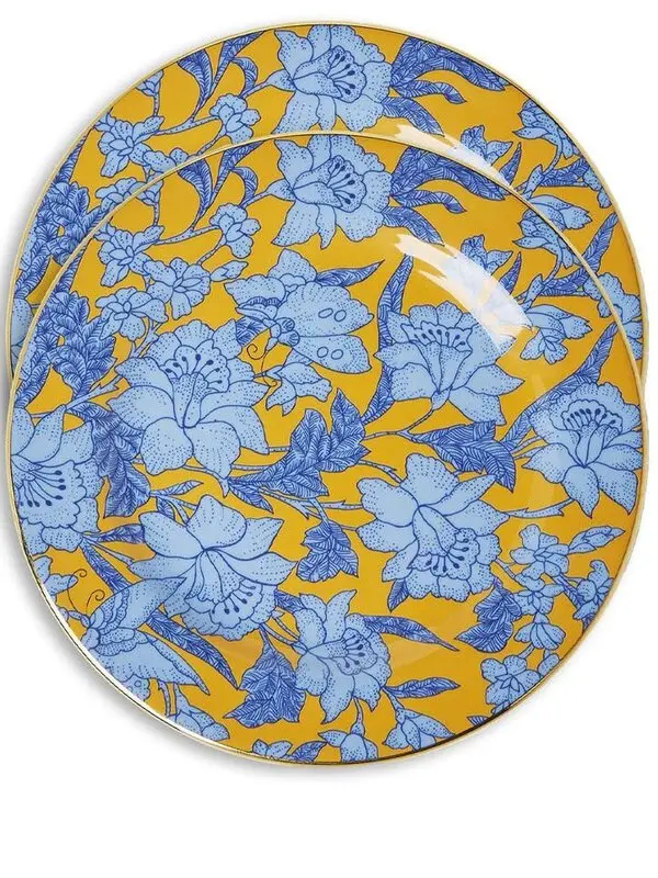 La DoubleJ Lilium Zafferano-print Dessert Plates - Yellow