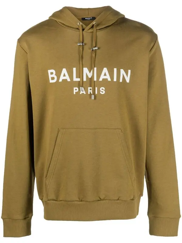 Balmain Logo-print Drawstring Hoodie - Green