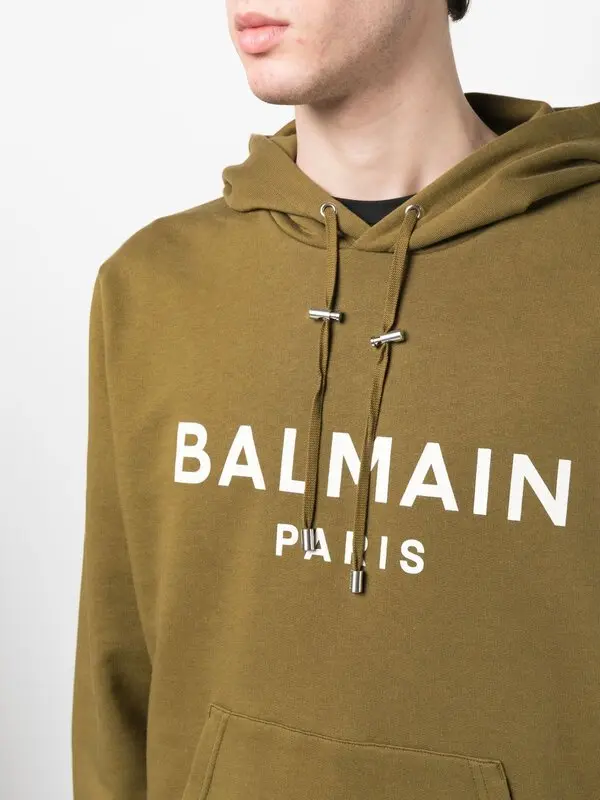 Balmain Logo-print Drawstring Hoodie - Green