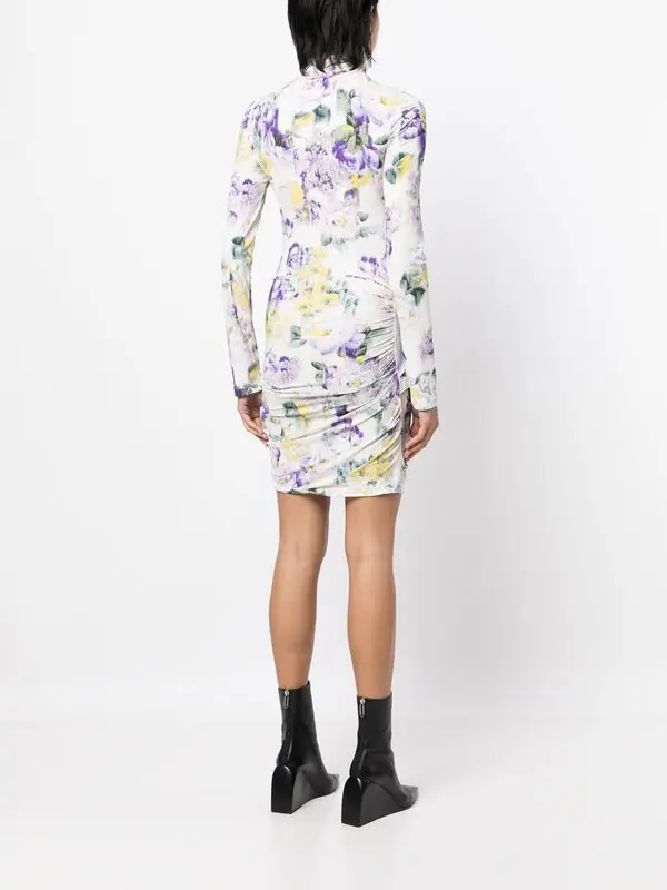 Off-White Floral-print Draped Dress - Green