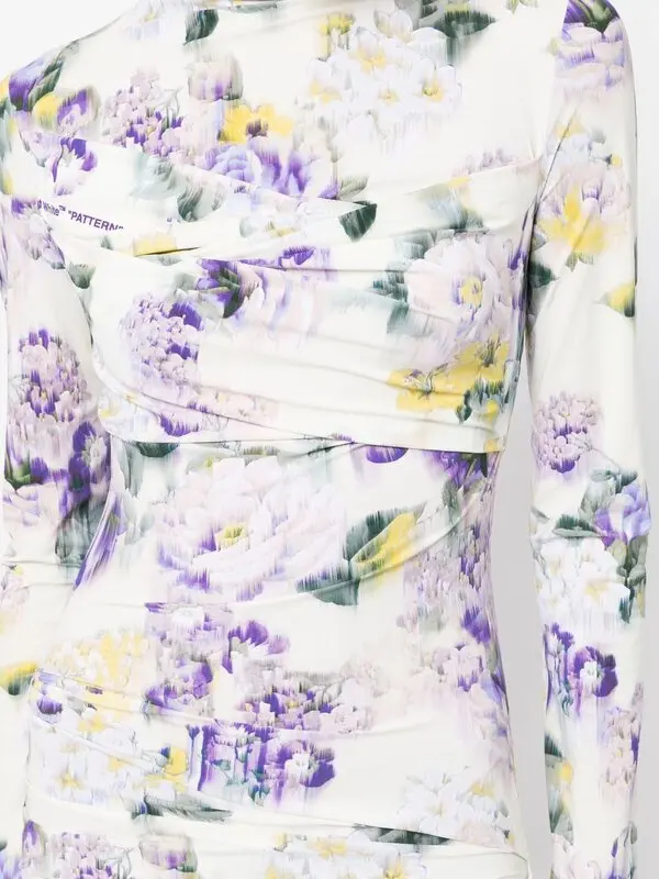 Off-White Floral-print Draped Dress - Green