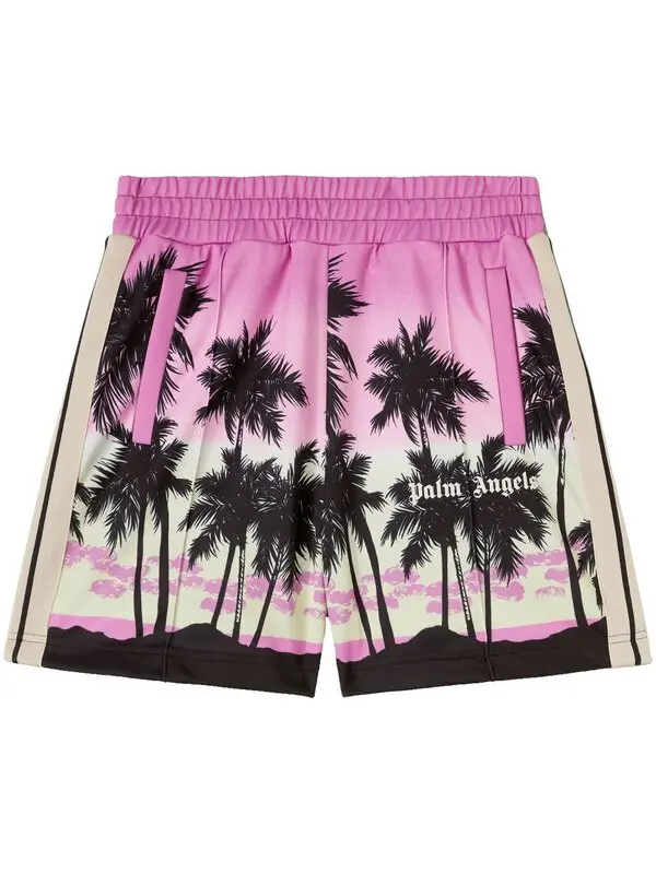 Palm Angels Sunset-print Striped Track Shorts - Purple