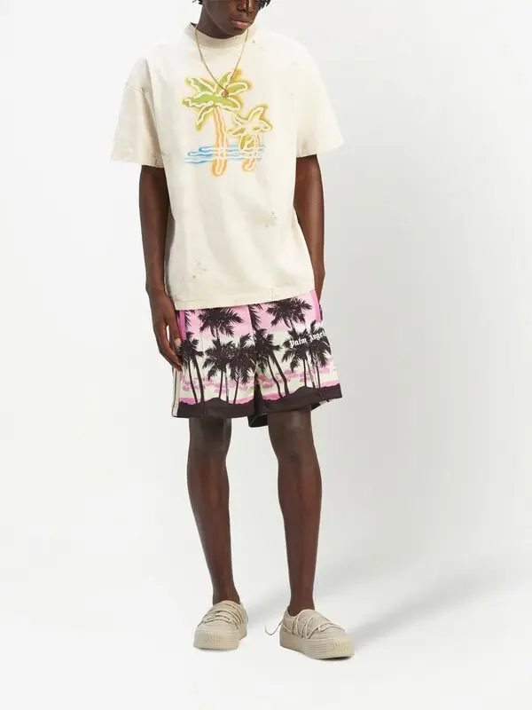 Palm Angels Sunset-print Striped Track Shorts