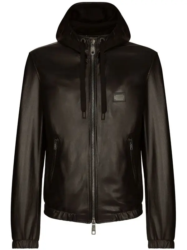Dolce & Gabbana Logo-tag Hooded Leather Jacket
