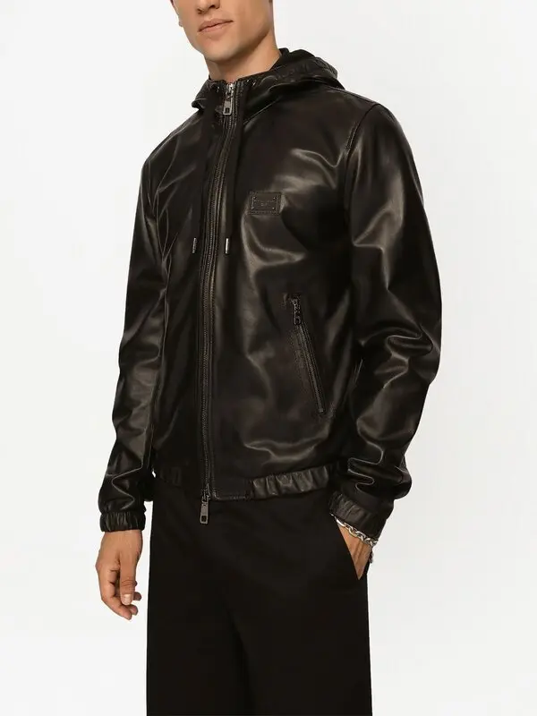 Dolce & Gabbana Logo-tag Hooded Leather Jacket