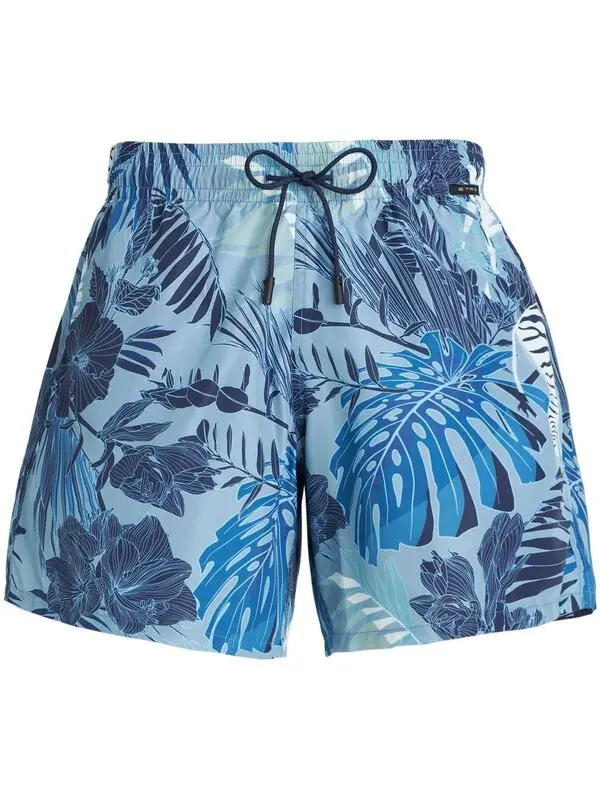 Etro Floral-print Swim Shorts - Blue