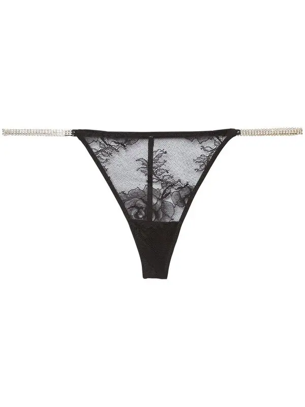 Fleur Du Mal Crystal Bouquet Lace V-string - Black