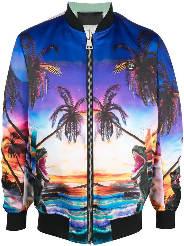 Philipp Plein Hawaii Printed Bomber Jacket - Blue