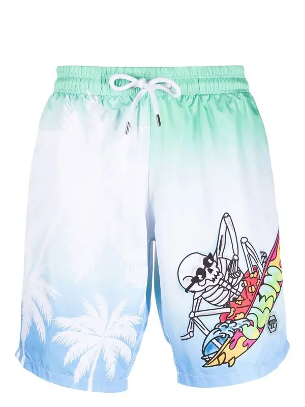 Philipp Plein Graphic-print Swim Shorts - Blue