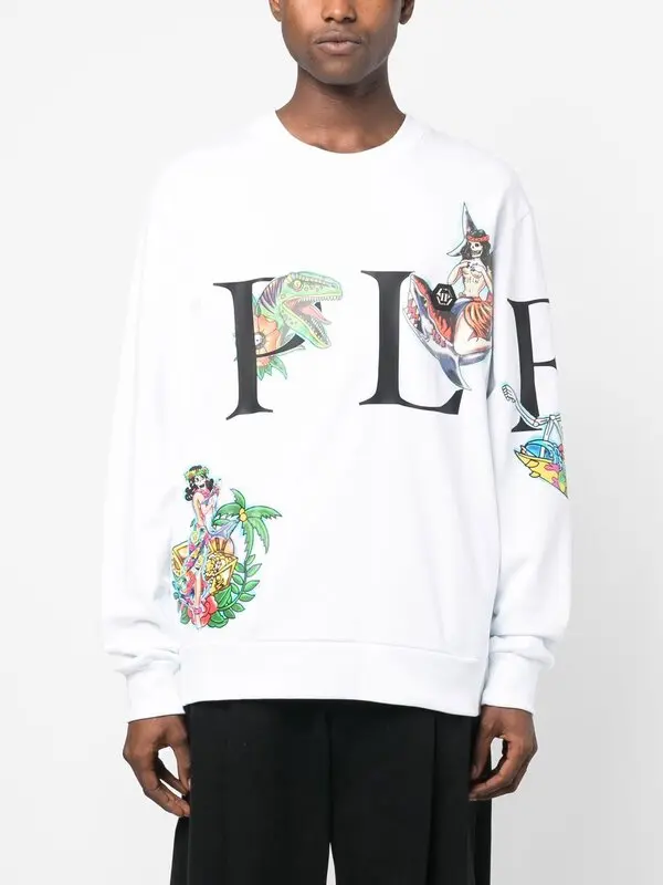 Philipp Plein Printed Cotton Crewneck Sweatshirt - White