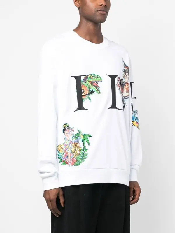 Philipp Plein Printed Cotton Crewneck Sweatshirt - White