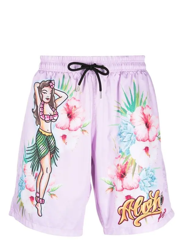 Philipp Plein Graphic Floral-print Swim Shorts - Pink