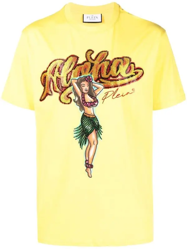 Philipp Plein Graphic-print Crystal-embellished T-shirt - Yellow