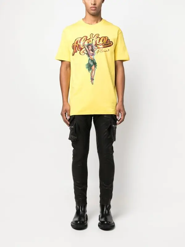 Philipp Plein Graphic-print Crystal-embellished T-shirt - Yellow