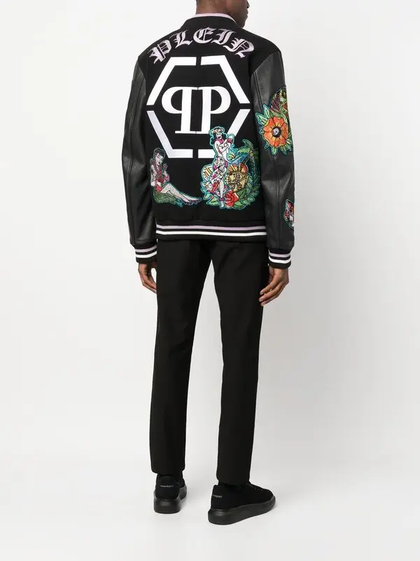 Philipp Plein Embellished College Bomber Jacket - Black